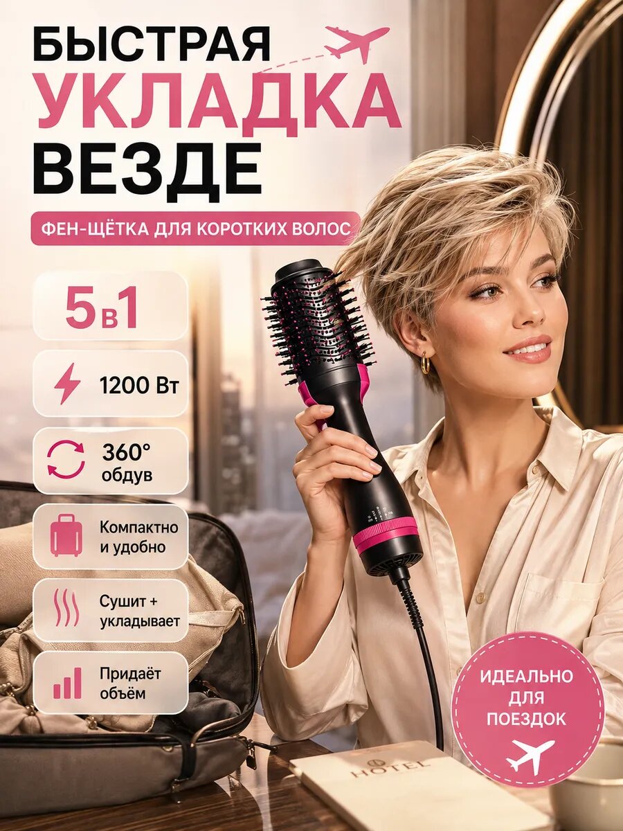 Фен расческа для волос для объема коротких волос