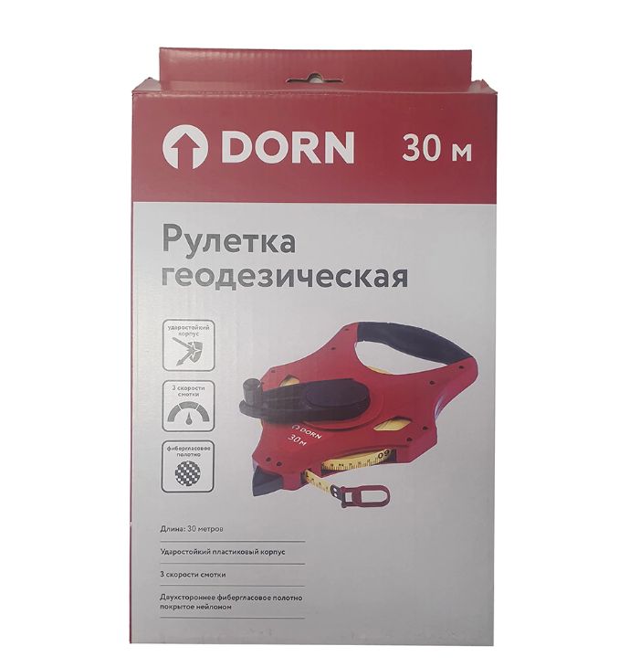 Рулетка геодезическая 30м фиберглас. двухсторон. полотно 3 скорости смотки, DORN
