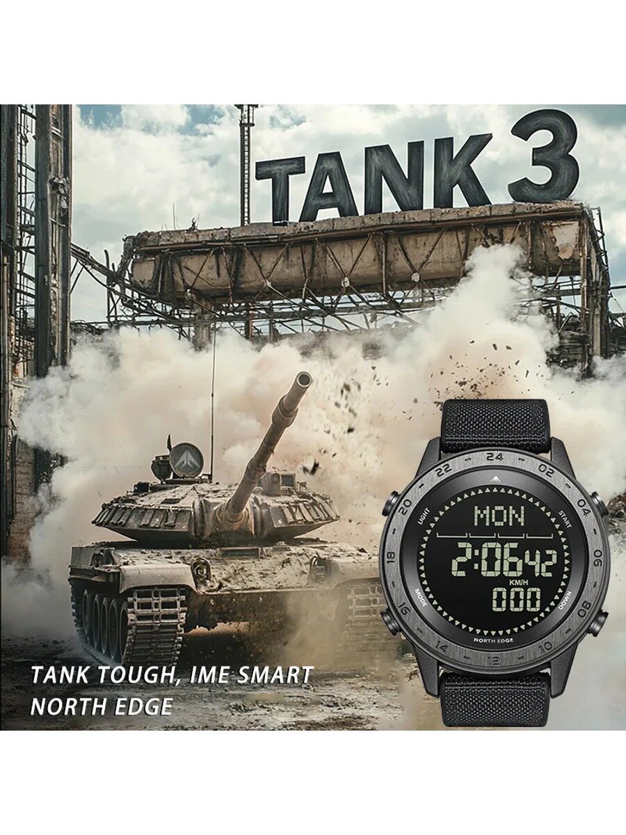 NORTH EDGE Смарт-часы tank3, 44mm, круглый циферблат, нейлоновый ремешок, водонепроницаемость 5 бар, секундомер