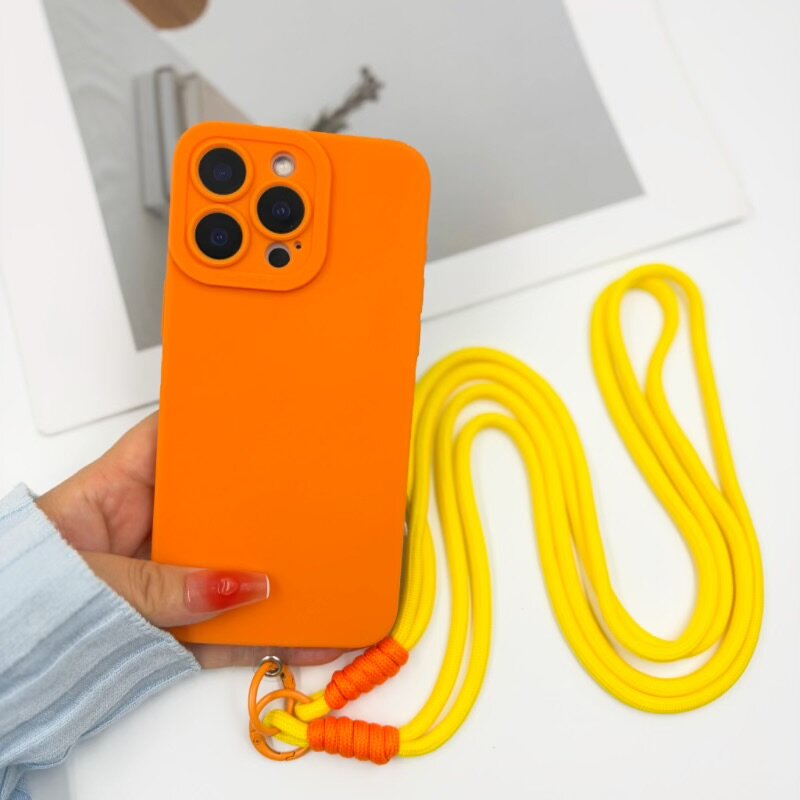 Полностью закрывающий мягкий ударопрочный чехол для смартфона со шнурком, яркий оранжевый цвет, простой дизайн для повседневного использования