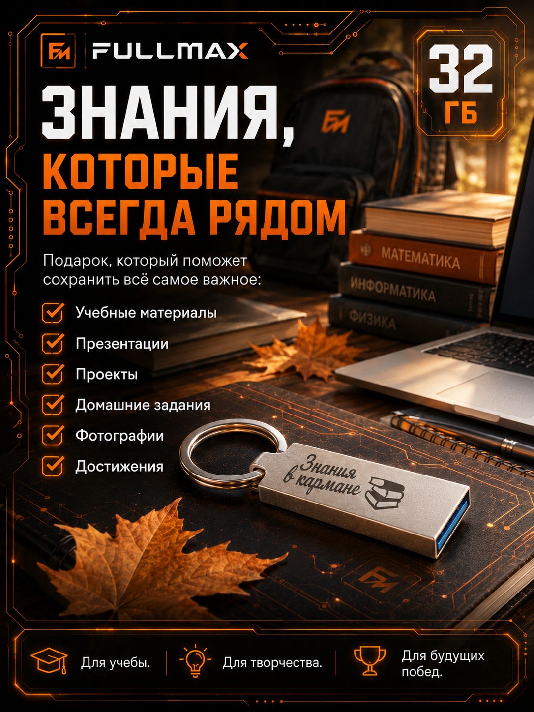 Подарочная флешка 32 гб с гравировкой Знания в кармане