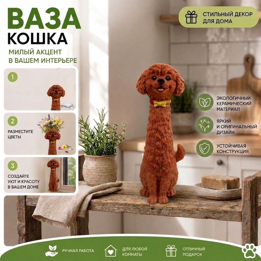 Ваза, 16.5 см , керамика, 1 шт