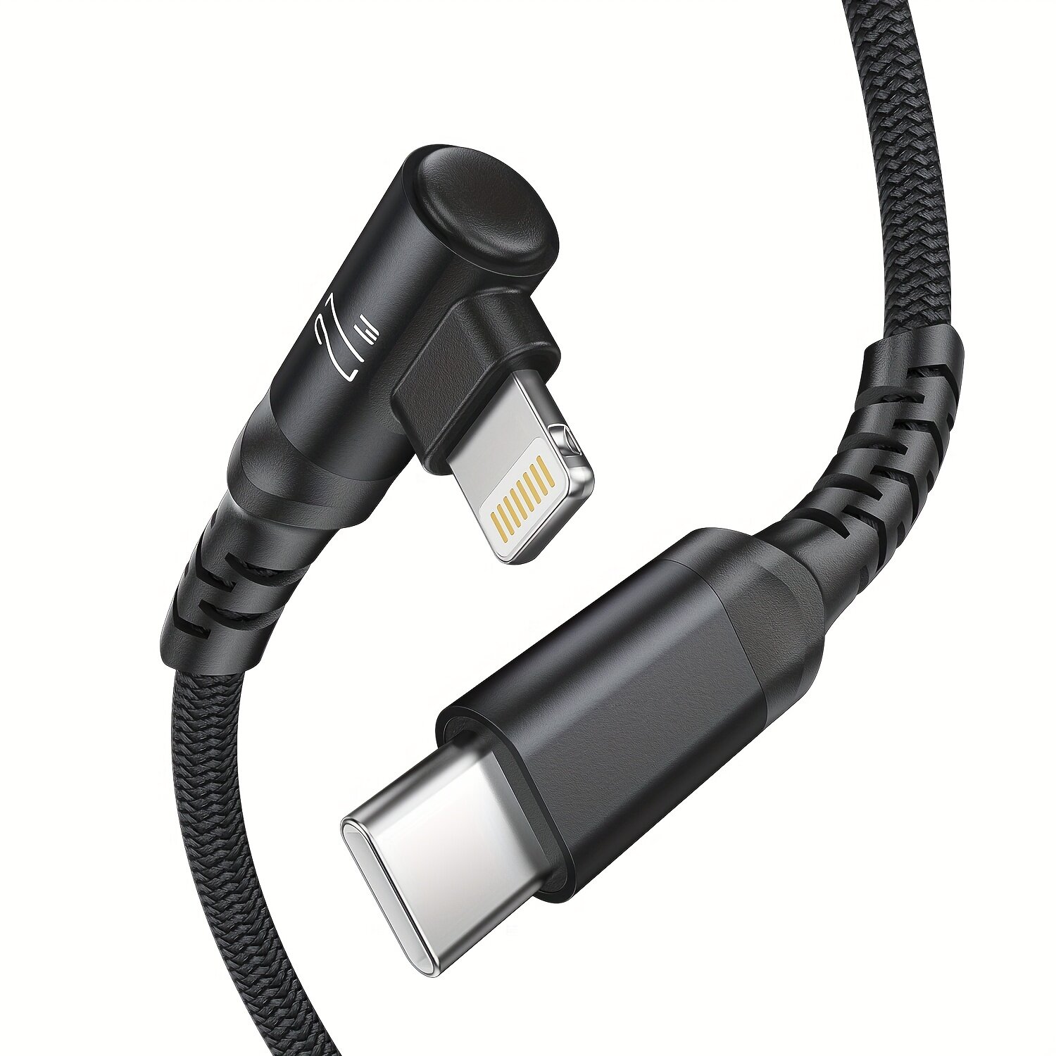 Зарядный кабель USB Type-C на Lightning, угловой коннектор, до 27 Вт, черный, 0,3 м