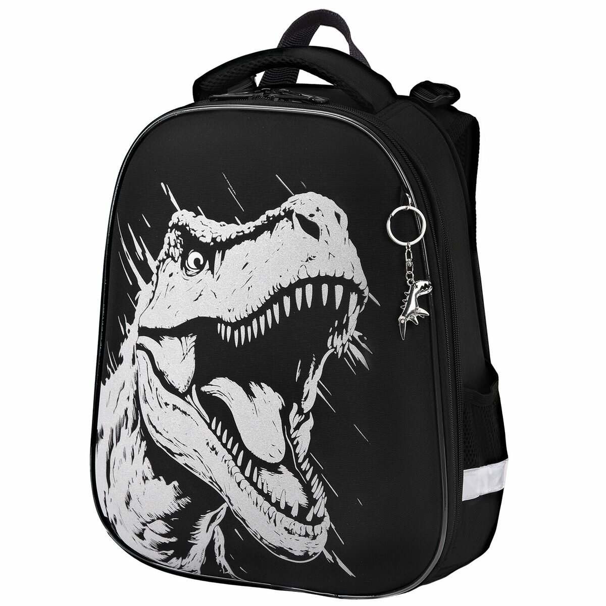 Ранец школьный Brauberg SHINY, 2 отделения, с брелком, Scary dino, светящийся рисунок, 38х28х14см (273143)