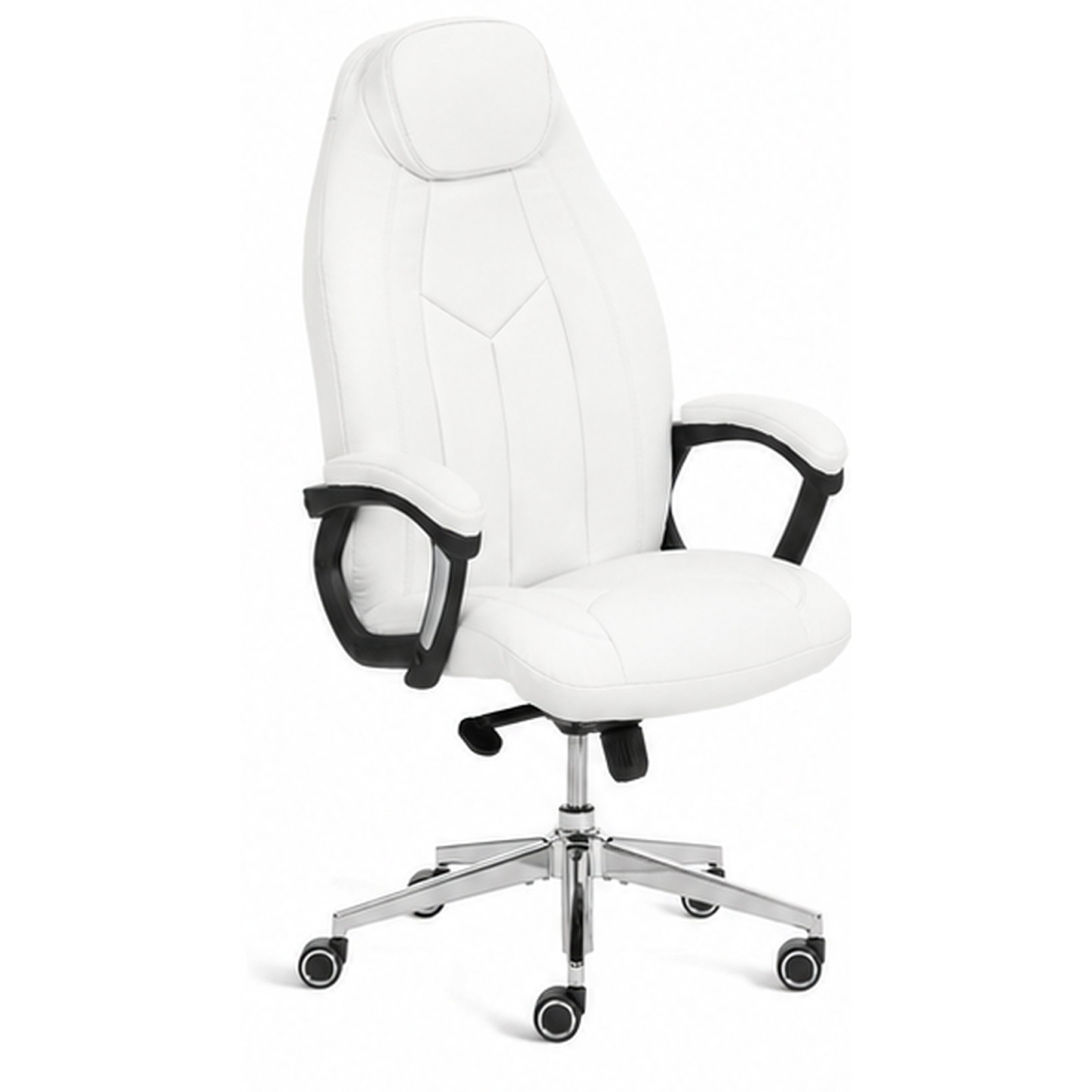 Кресло компьютерное TetChair Босс Люкс, хром, механизм топ-ган, экокожа белая