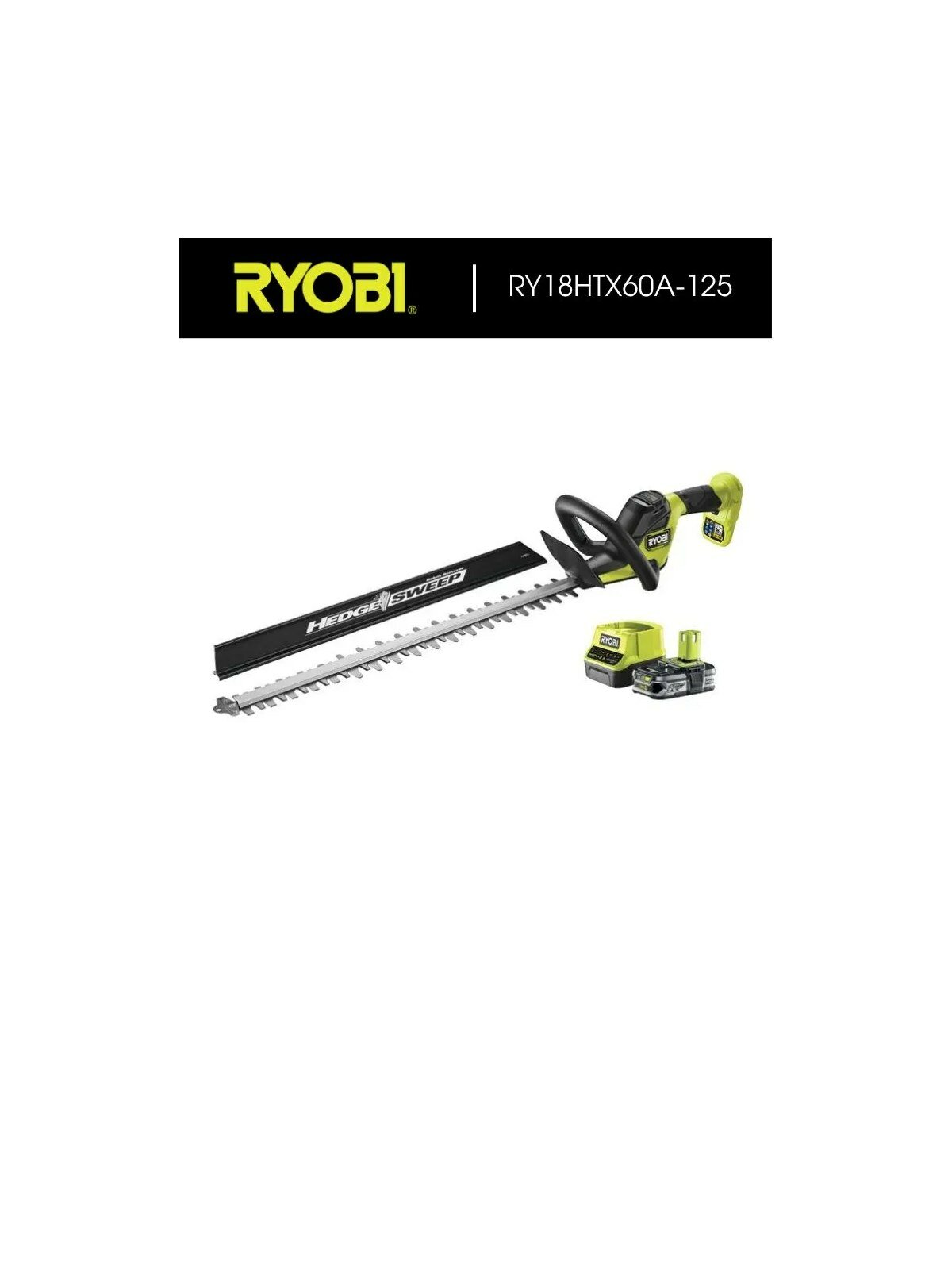 Аккумуляторный бесщеточный кусторез Ryobi RY18HTX60A-125 18В ONE+ (1х2.5 Ач, ЗУ) арт. 5133004907