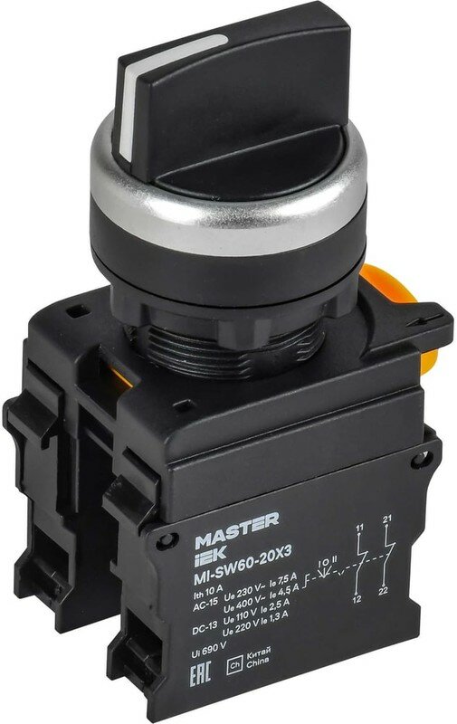 Переключатель 3 положения 2НО черный MASTER IEK MI-SW60-20X3-5-24-3-K02
