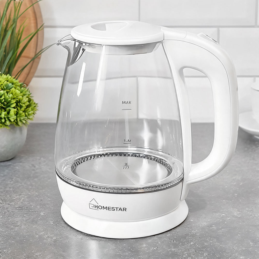 Чайник электрический 1,7л Homestar HS-1012 стекло пластик белый
