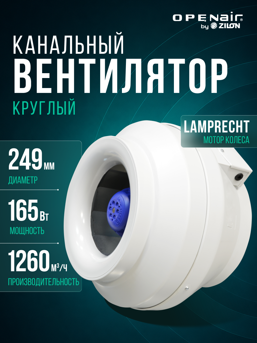 Круглый канальный вентилятор ZFO 250 p