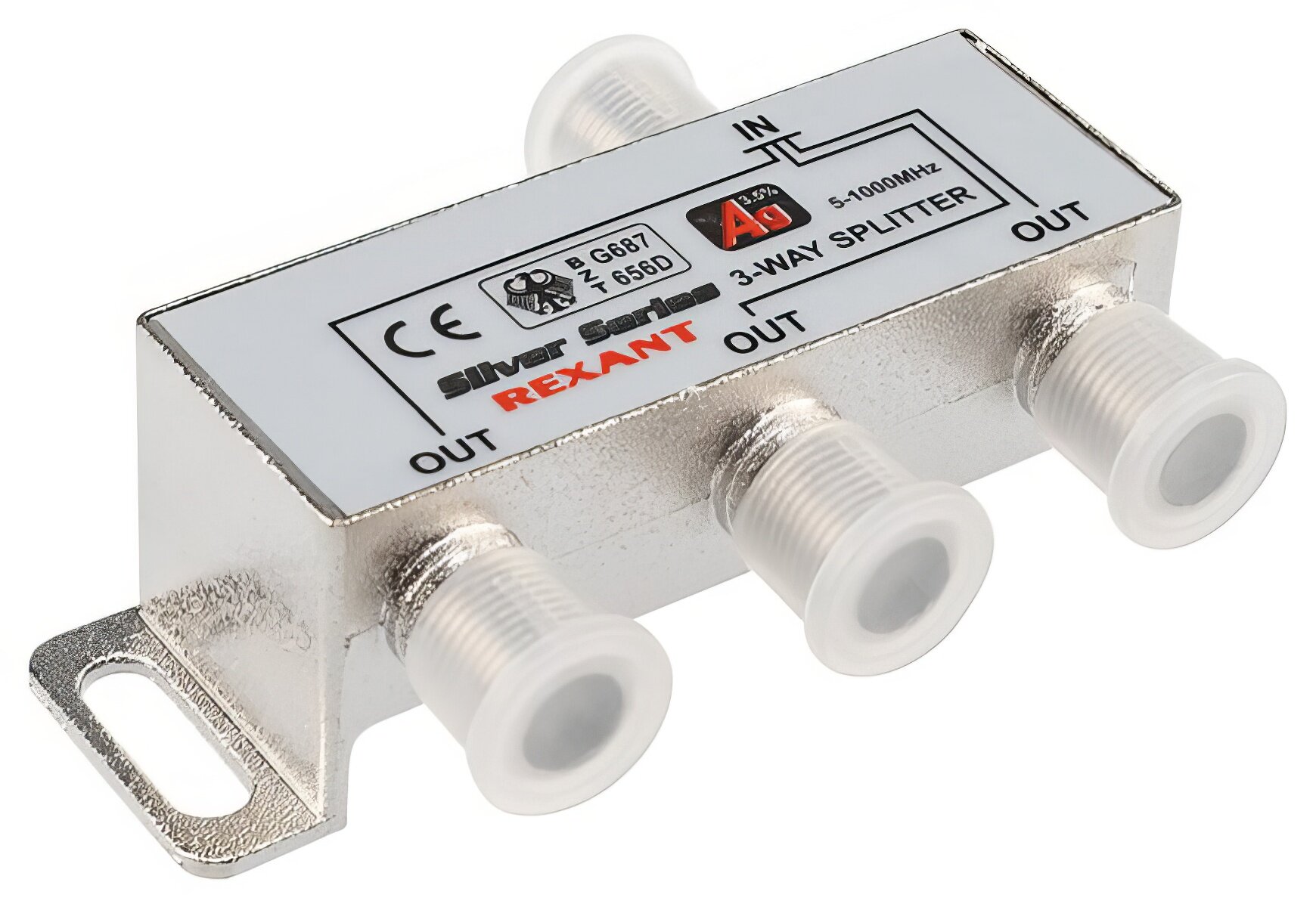 Делитель REXANT ТВ х 3 + 4шт. F BOX 5-1000 МГц Silver 05-6102