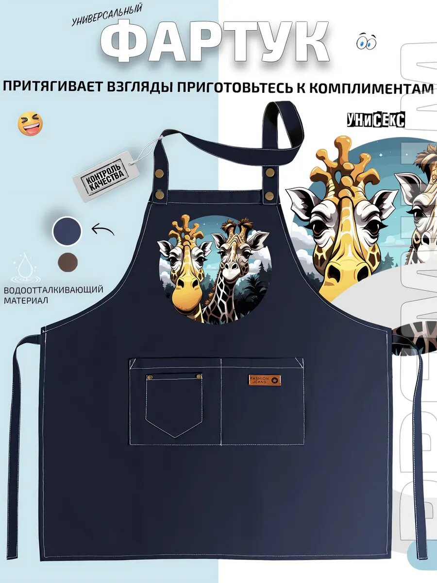 Фартук Жираф Giraffe мультфильм пара животные кухонный с принтом универсальный