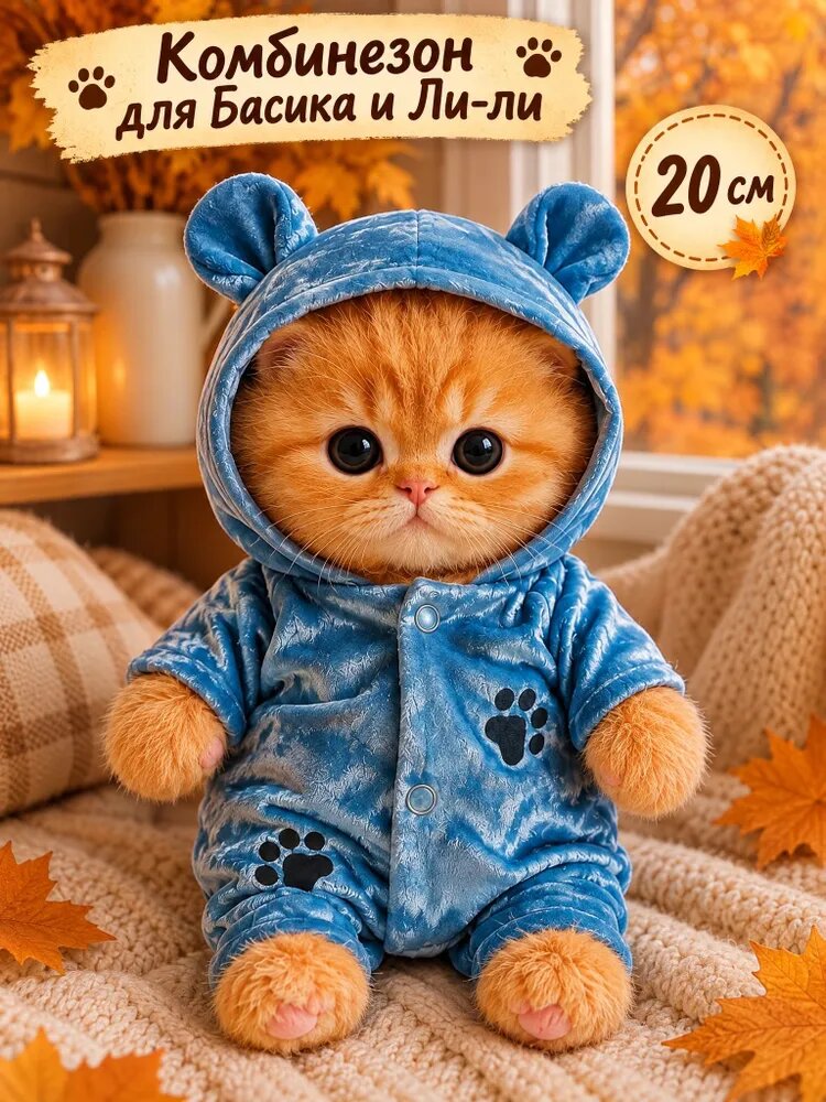 Одежда для кошечки Лили 20 см, Одежда для кота Басика "Комбинезон с лапками"