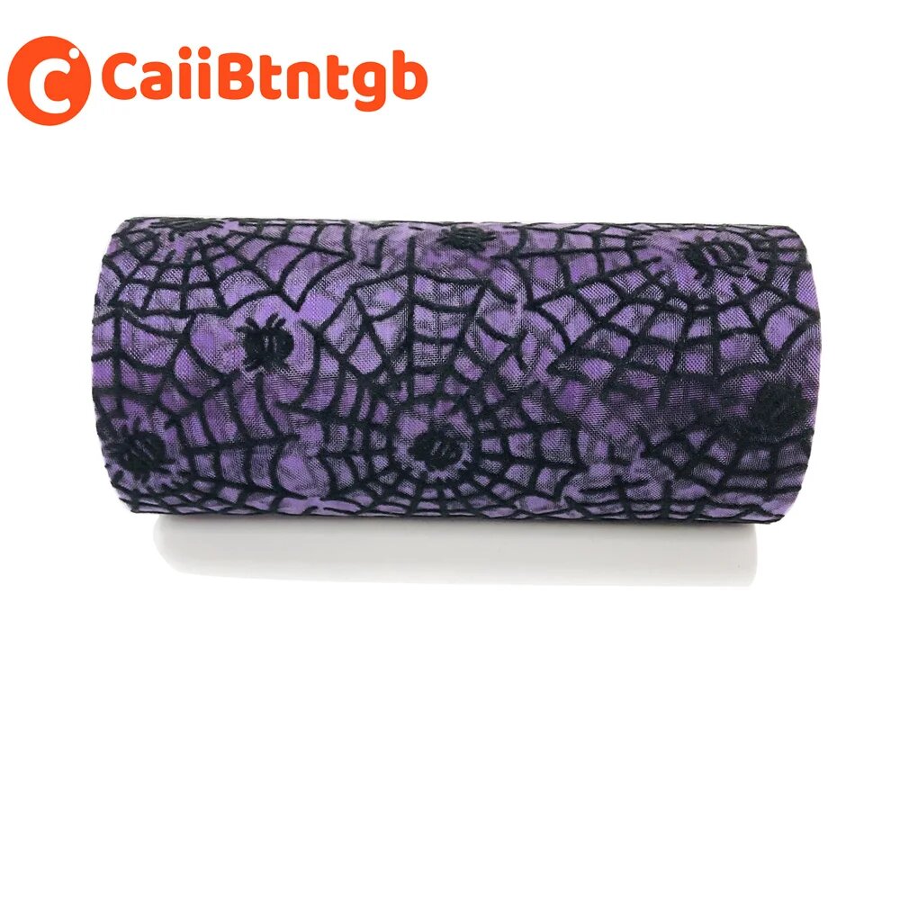 Тюль для Хэллоуина CaiiBtntgb, 13 см * 10 ярдов, с принтом паутины и тыкв Фиолетовый, Purple Spider
