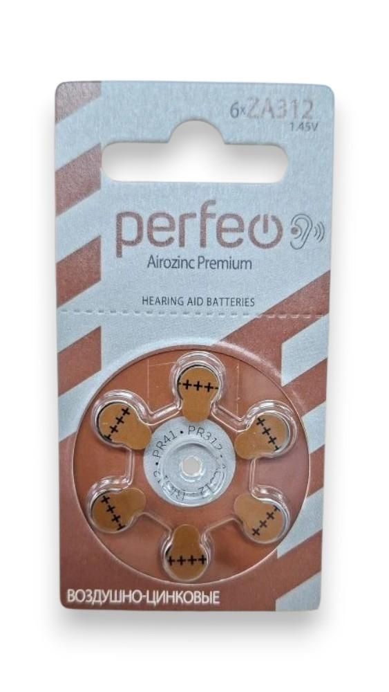 Слуховая батарейка Perfeo ZA312 1.45V AirZink Premium BL6