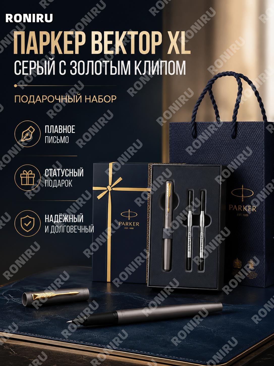 Ручка шариковая PARKER Вьяр XL серый золотой зажим подарочная коробка Классический световой поток металл для офиса
