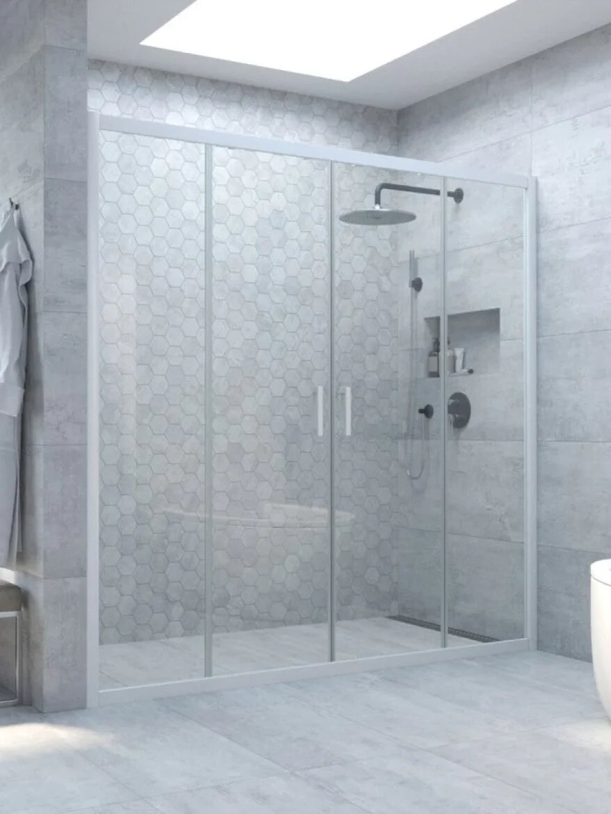 Душевая дверь в нишу Vegas Glass Z2P Novo h2000 150 01 01 150 см, профиль глянцевый белый, стекло прозрачное