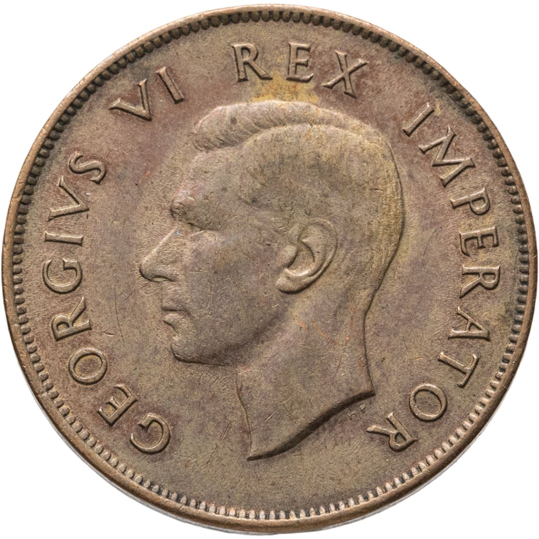 ЮАР 1 пенни penny 1942 точка после даты, Бронза, в сохранности XF-AU