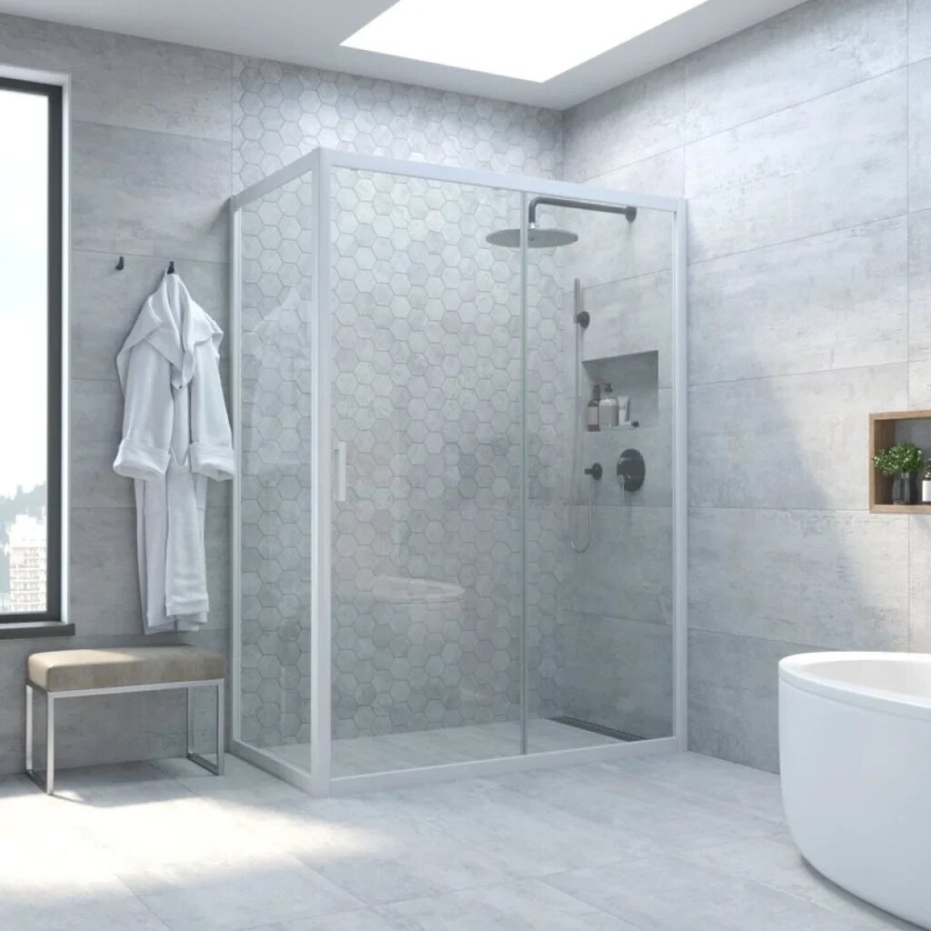 Душевой уголок Vegas Glass ZP+ZPV Novo 120*70 01 01 профиль глянцевый белый, стекло прозрачное