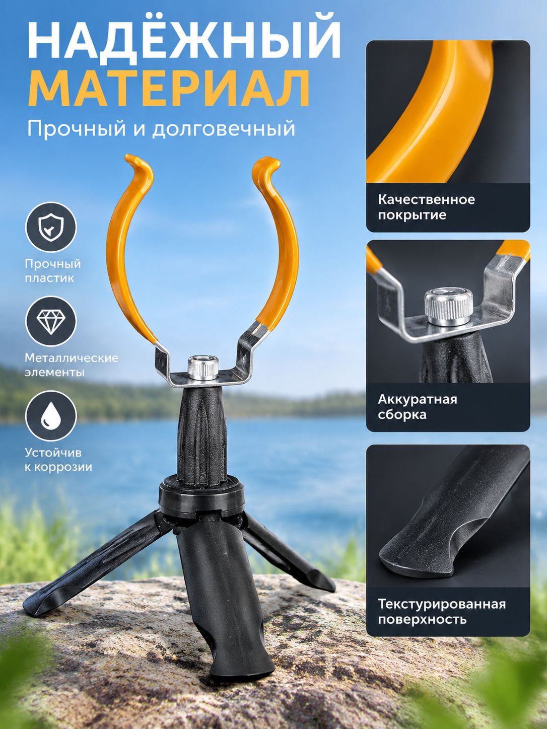 Складная подставка для удочки зимняя, пара, оранжевая, для катушки 60