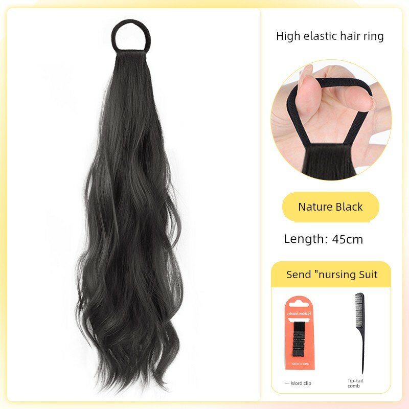 Женская односторонняя коса-парик с резинкой черный натуральный гладкий