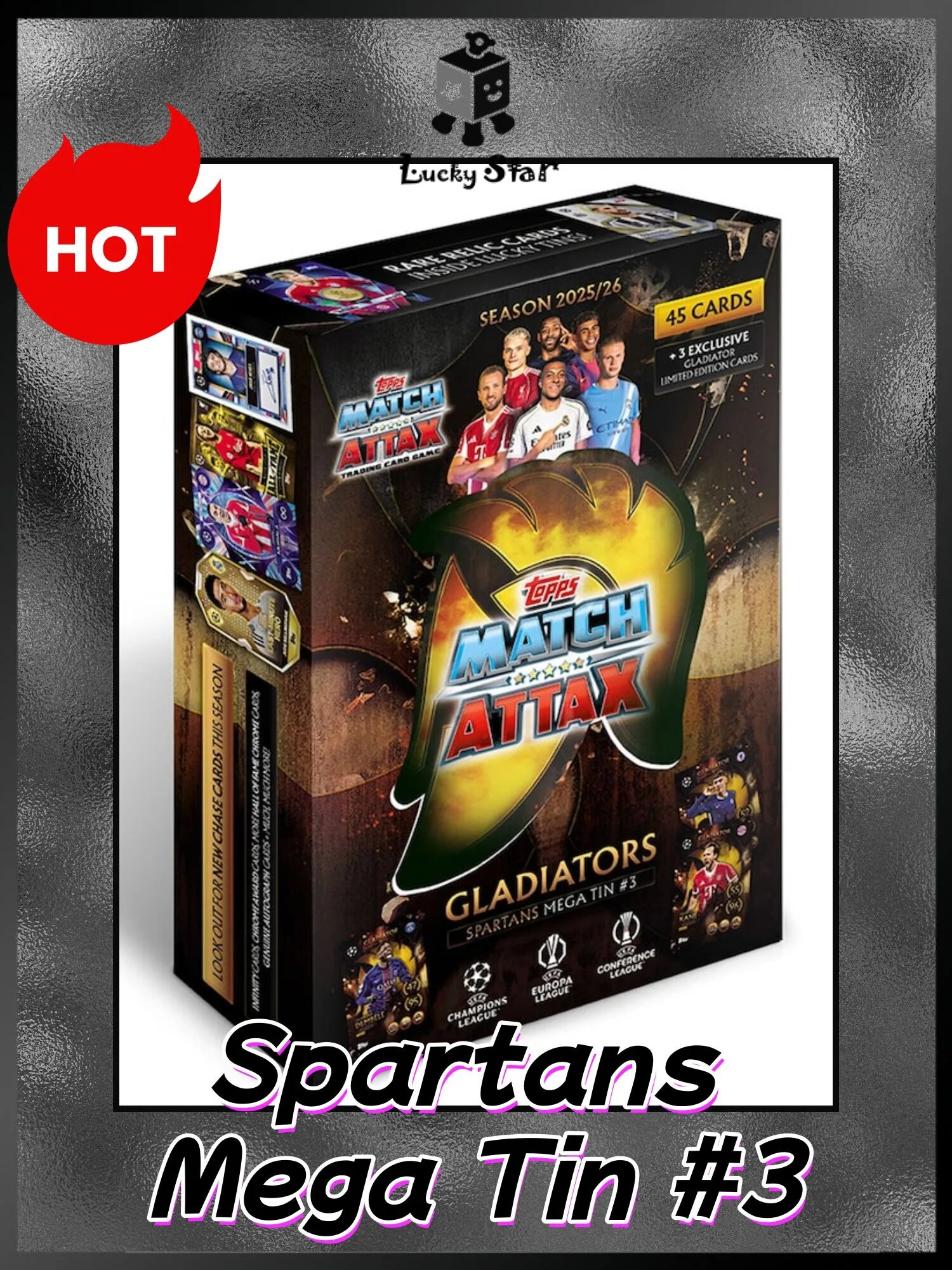 Карточка, Topps UCC Match Attax 2025/26 -Spartans Mega Tin #3 , Contains 45 Match Attax Cards Plus 3 Exclusive Gladiators LE Cards