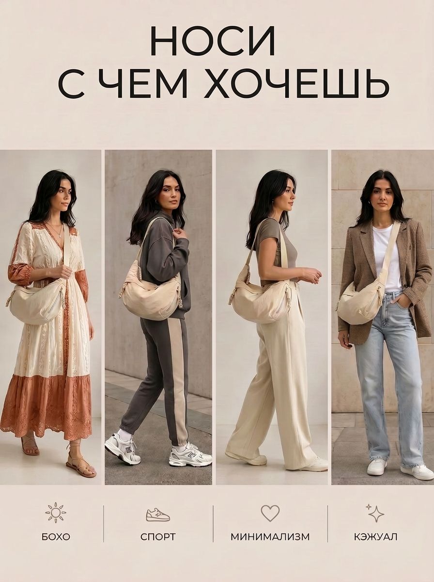 Сумка хобо , молочный — фото 1