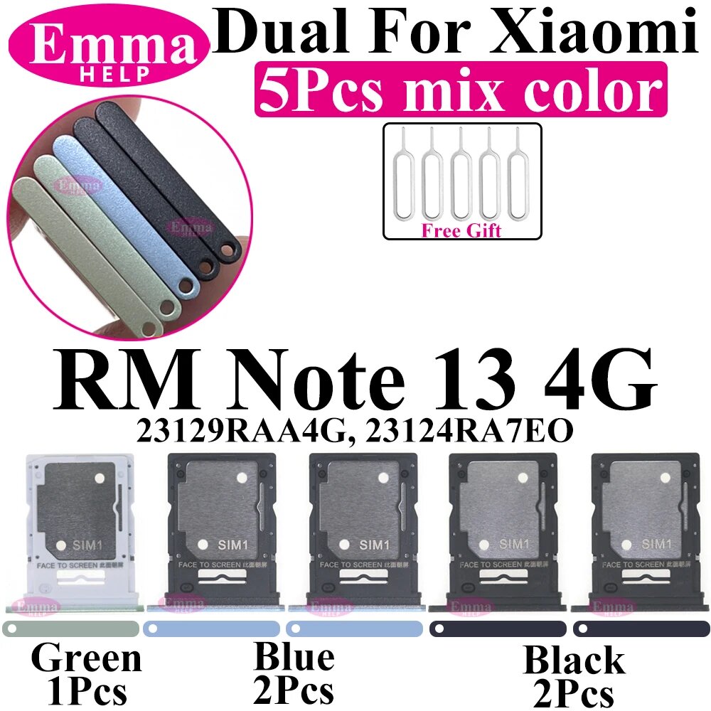 5 шт. адаптер для SIM-карты, ящик для Xiaomi Redmi Note 13 Pro Plus 12s 11 11s 10 Держатель для устройства чтения SIM-карт, слот для лотка для SIM-карты