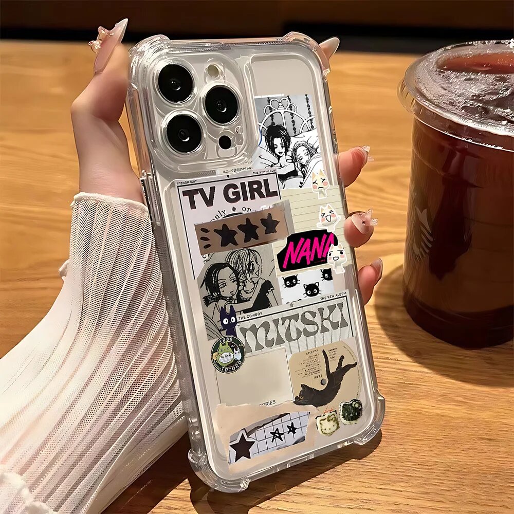 Чехол для iPhone 15 ProMax "Аниме Нана" с наклейками, прозрачный
