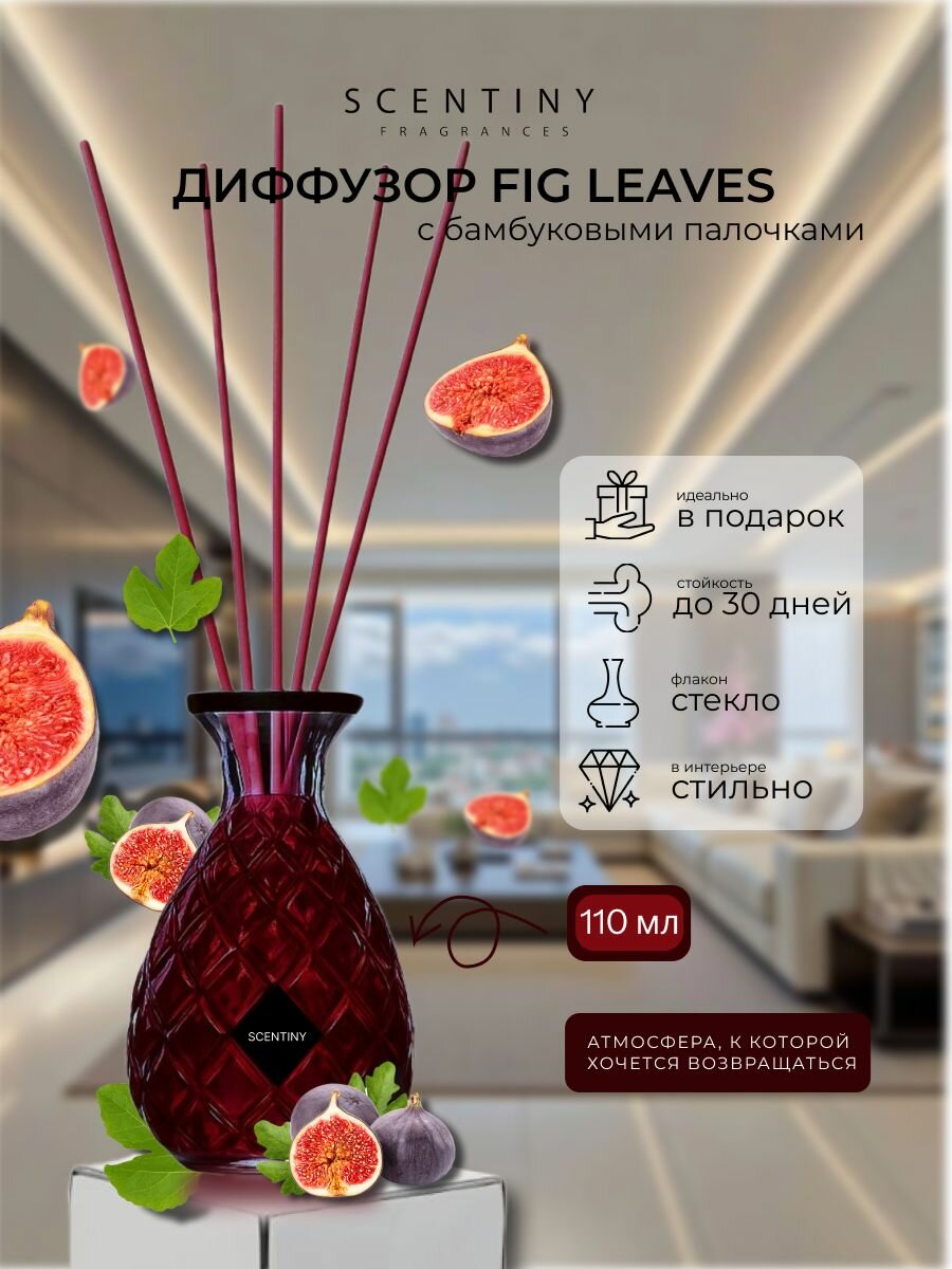 Диффузор для дома с палочками листья инжира, 110 мл (SCENTINY FRAGRANCES FIG LEAVES) Турция