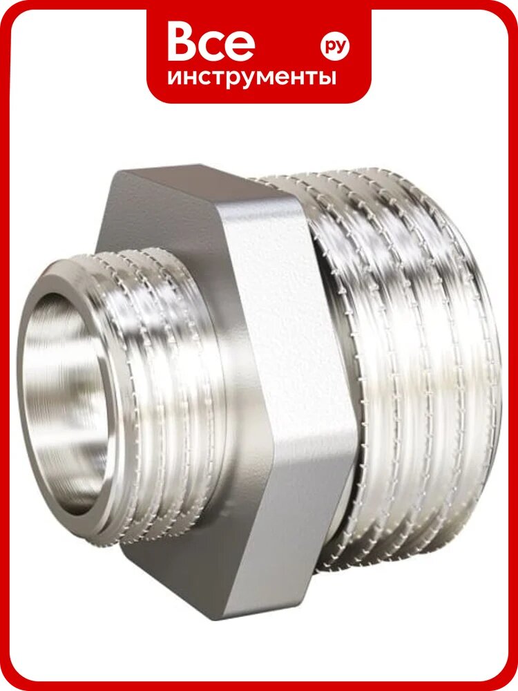 Ниппель переходной LD PRIDE DN15х10 (1/2"НР х 3/8"НР) латунь никель с биркой LD.67.513.15х10