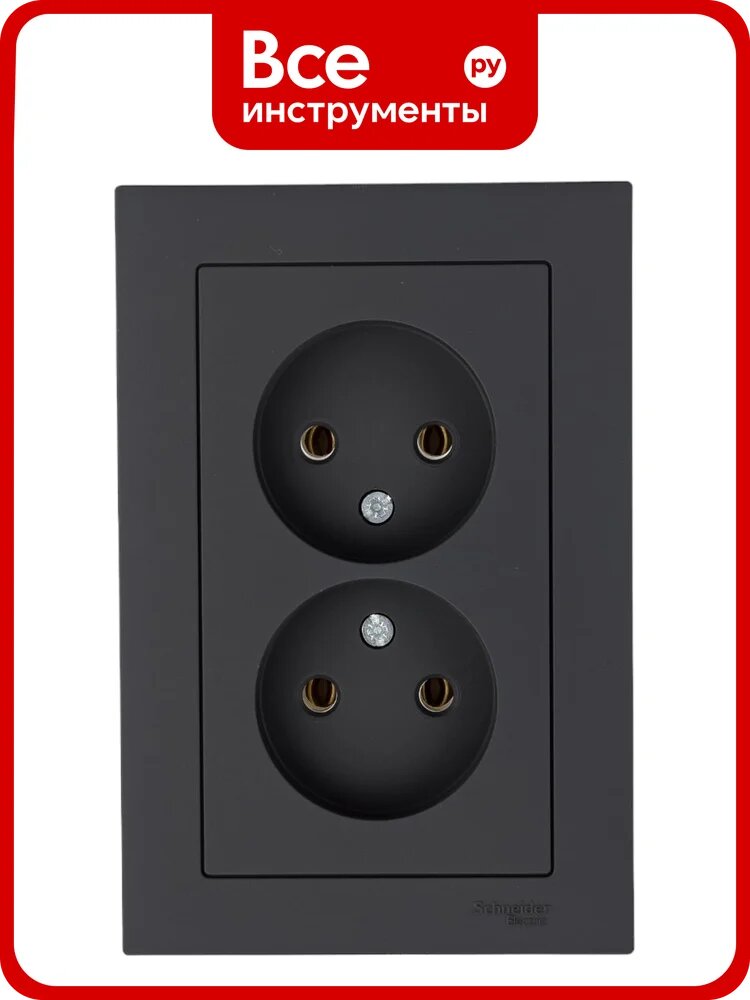 Розетка Systeme Electric AtlasDesign Карбон б/з двойная, 16А, в сборе SE ATN001020, пластиковая