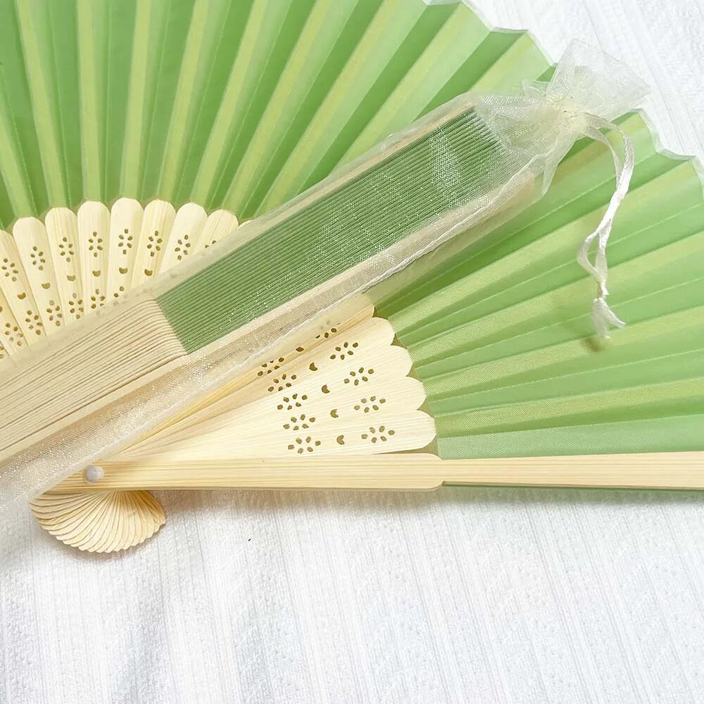 Персонализированные складные веера из бамбука Зеленый, Sage Green 1, 40pcs With Text