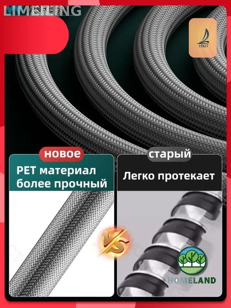 Усиленный нейлоновый шланг для душа 2.0 м, гибкий и надежный, в светлосером исполнении