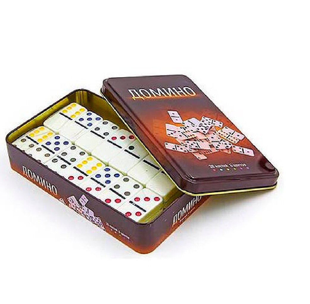 Игра настольная 14+ " KWELT " Домино пластиковое, 6цв, металлическая коробка 19*11,5*4см