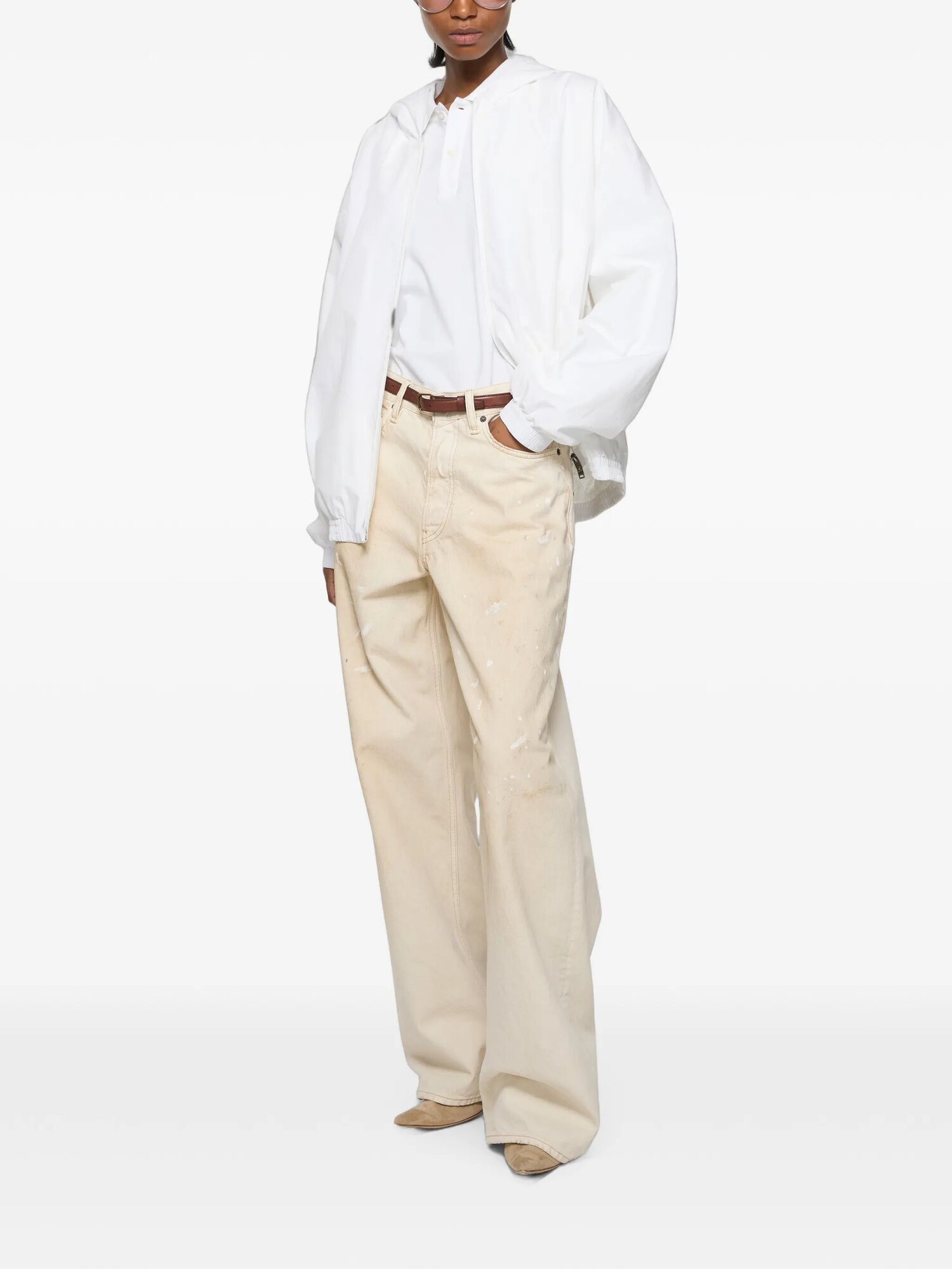 Куртка Acne Studios Jacket with white 1996 logo, размер 42, бежевый/белый — фото 1