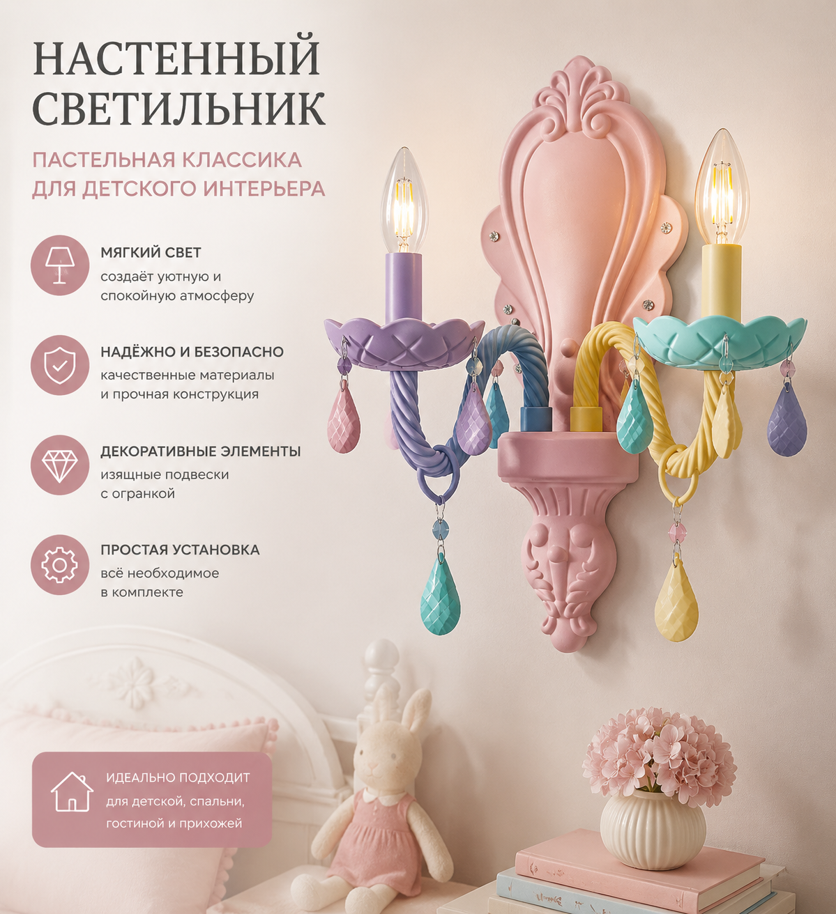 Настенное бра KINK Light Астрид 074175-2, E14, 80Вт, кол-во ламп:2шт, Разноцветные