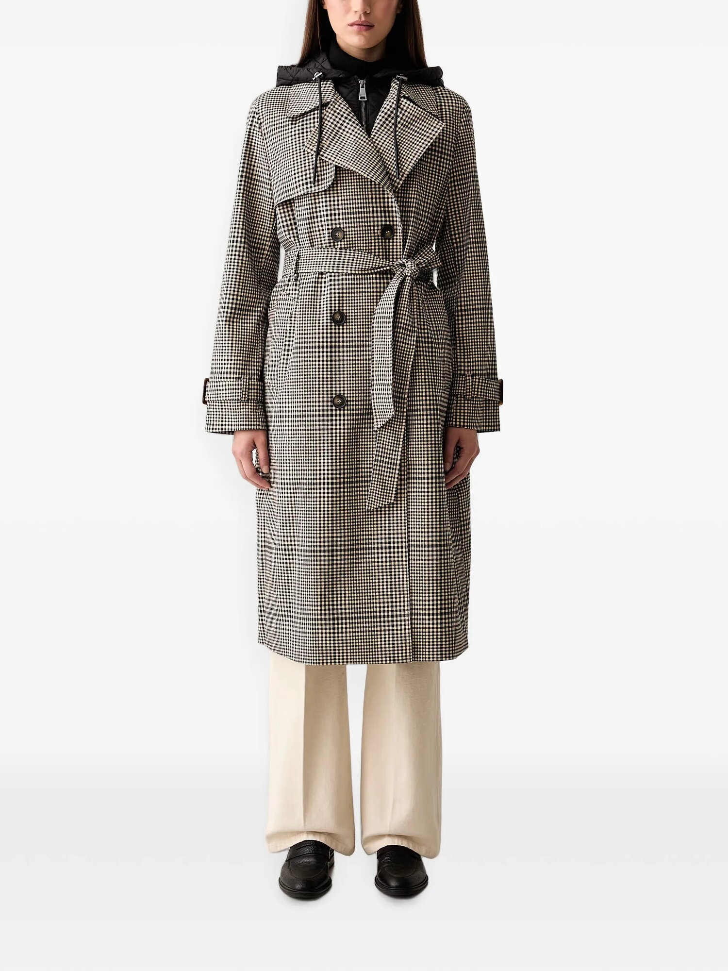 Пальто DKNY Gingham-pattern hooded trench coat, размер 46 — фото 1