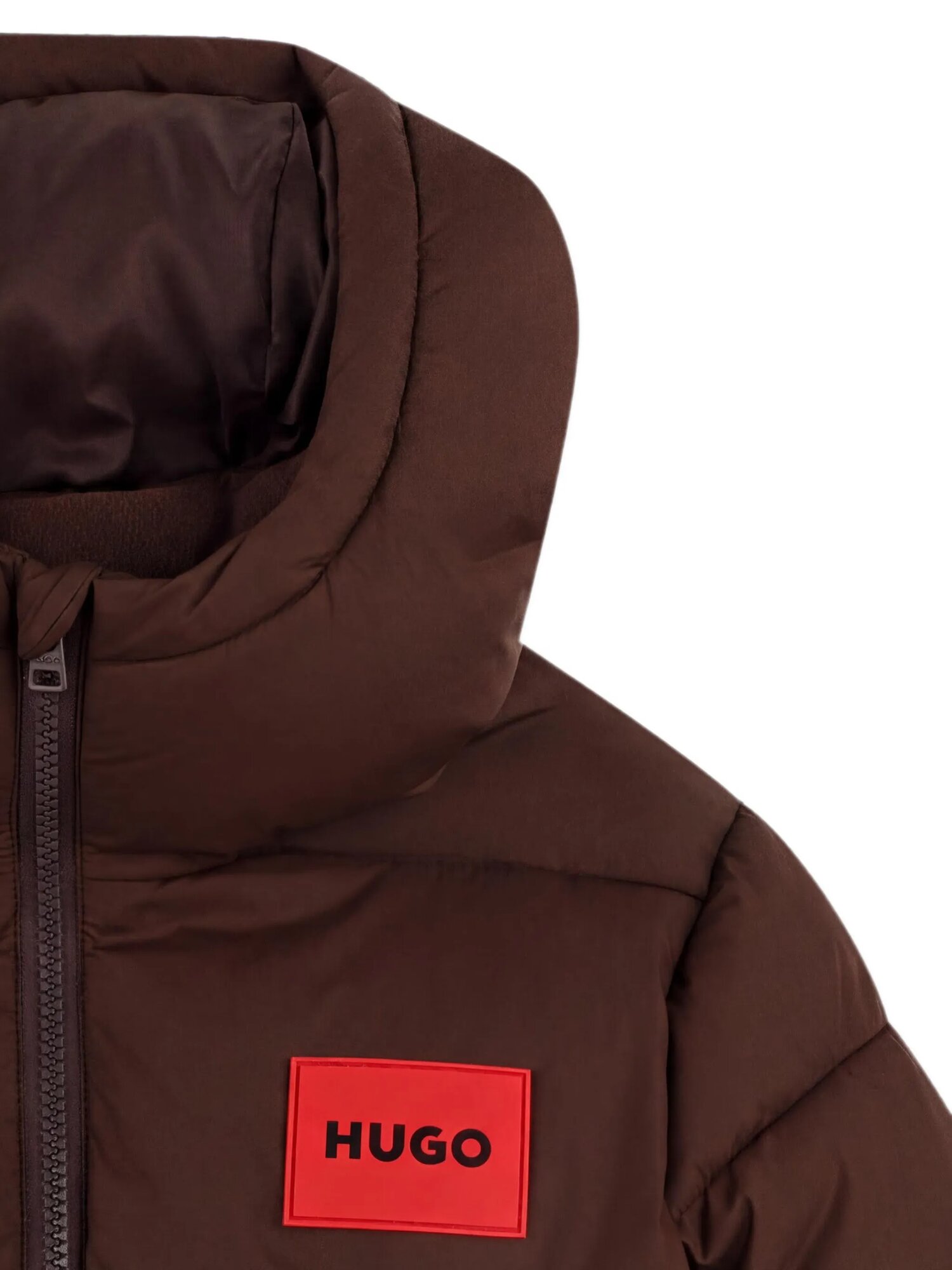 Пуховик HUGO Padded logo-patch jacket, размер 12 лет, коричневый/серый/оранжевый — фото 1