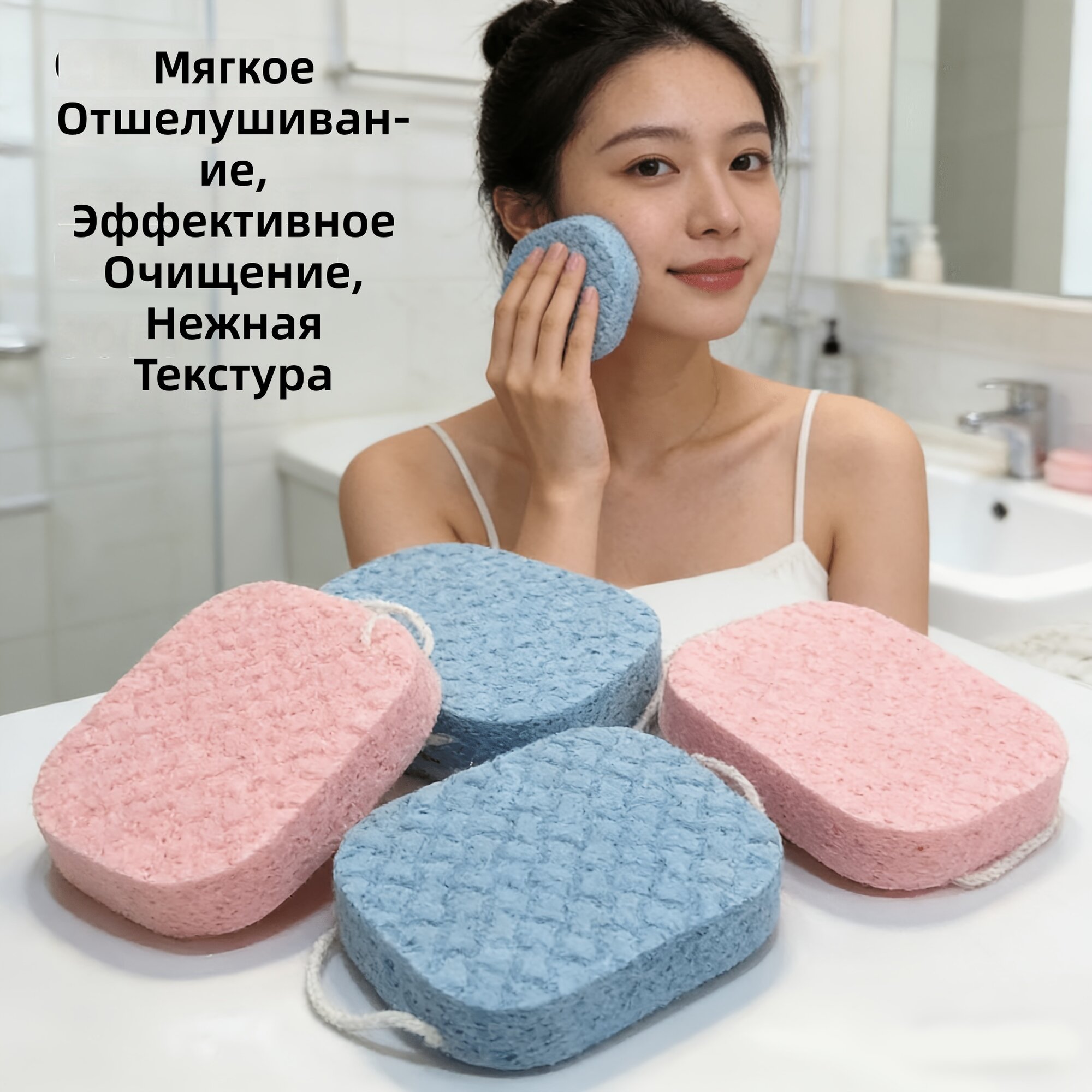 2 шт. Соты эксфолирующие очищающие спонжи, подходят для влажного и сухого использования, форма капли с подвесным шнуром, для снятия макияжа, синие