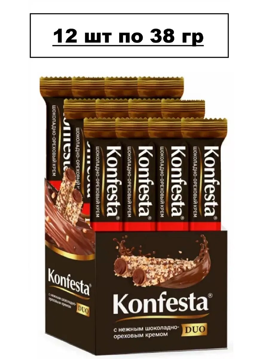 Konfesta Конфеты с шоколадно-ореховой начинкой, 12 шт по 38гр