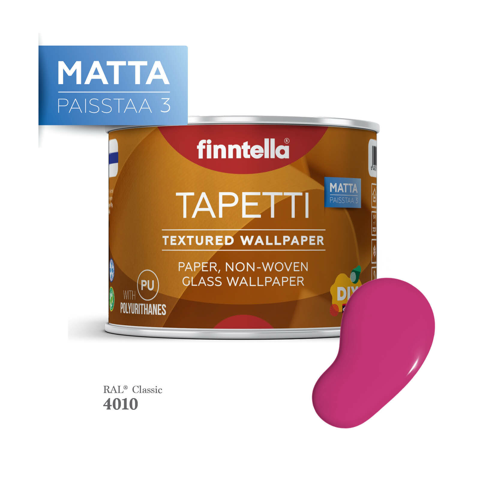 Матовая краска для обоев под окраску TAPETTI Matta FINNTELLA, Цвет RAL 4010 Телемагента (Telemagenta), 0,45л