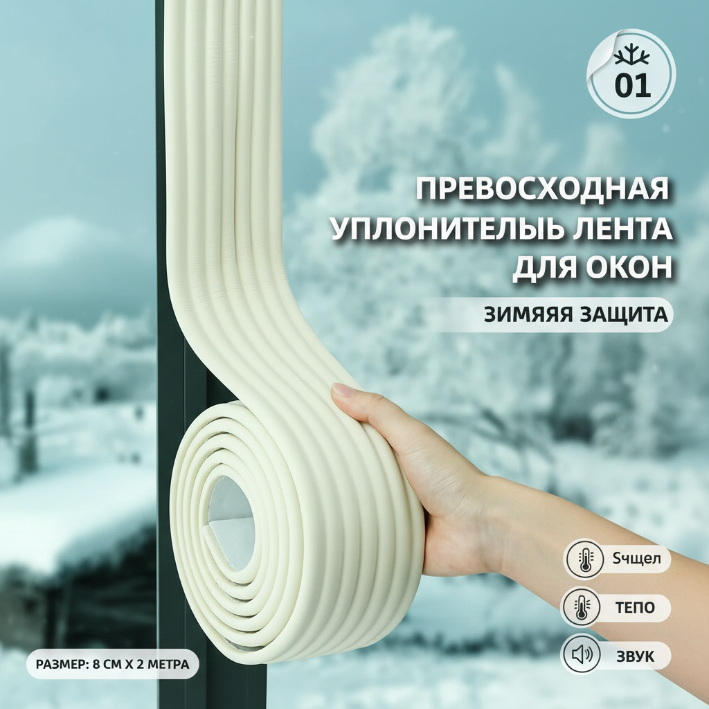 None | Самоклеющаяся уплотнительная лента для окон от сквозняков и шума 3 метра