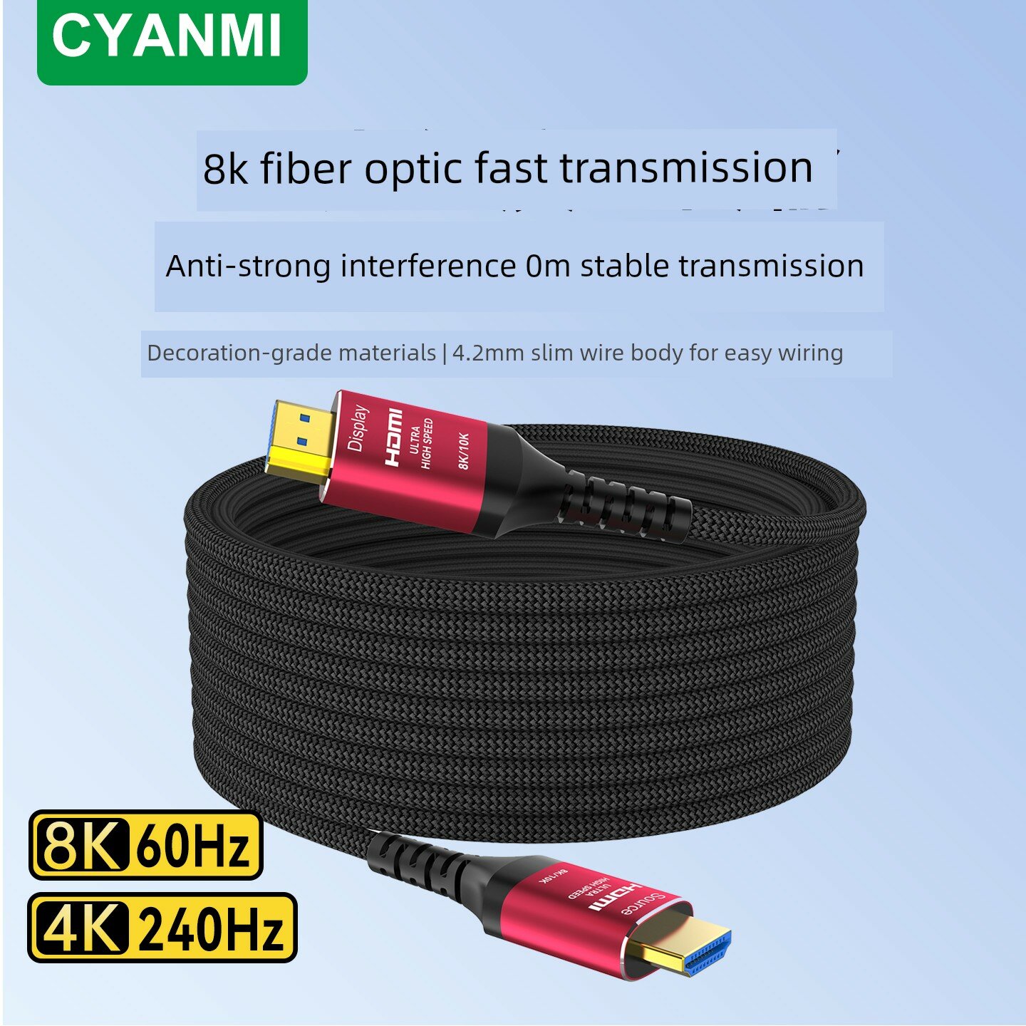 Волоконно-оптический кабель HDMI 2.1 для 8K 60Гц и 4K 240Гц, длина 5м, красный стиль для дома