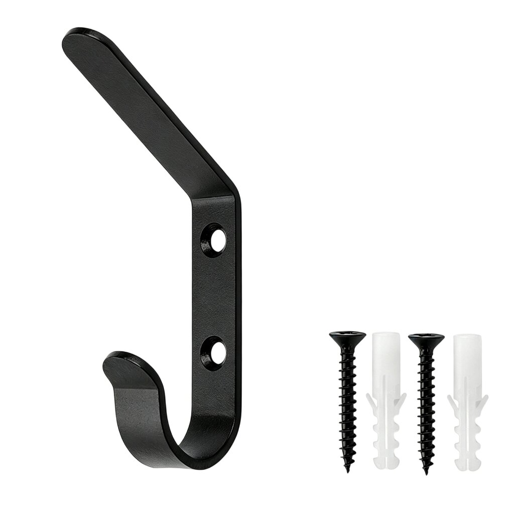Metal Wall Hook Cold Rolled Steel Coat Hook with Anchors and Screws, Indoor for Closet Bathroom Use