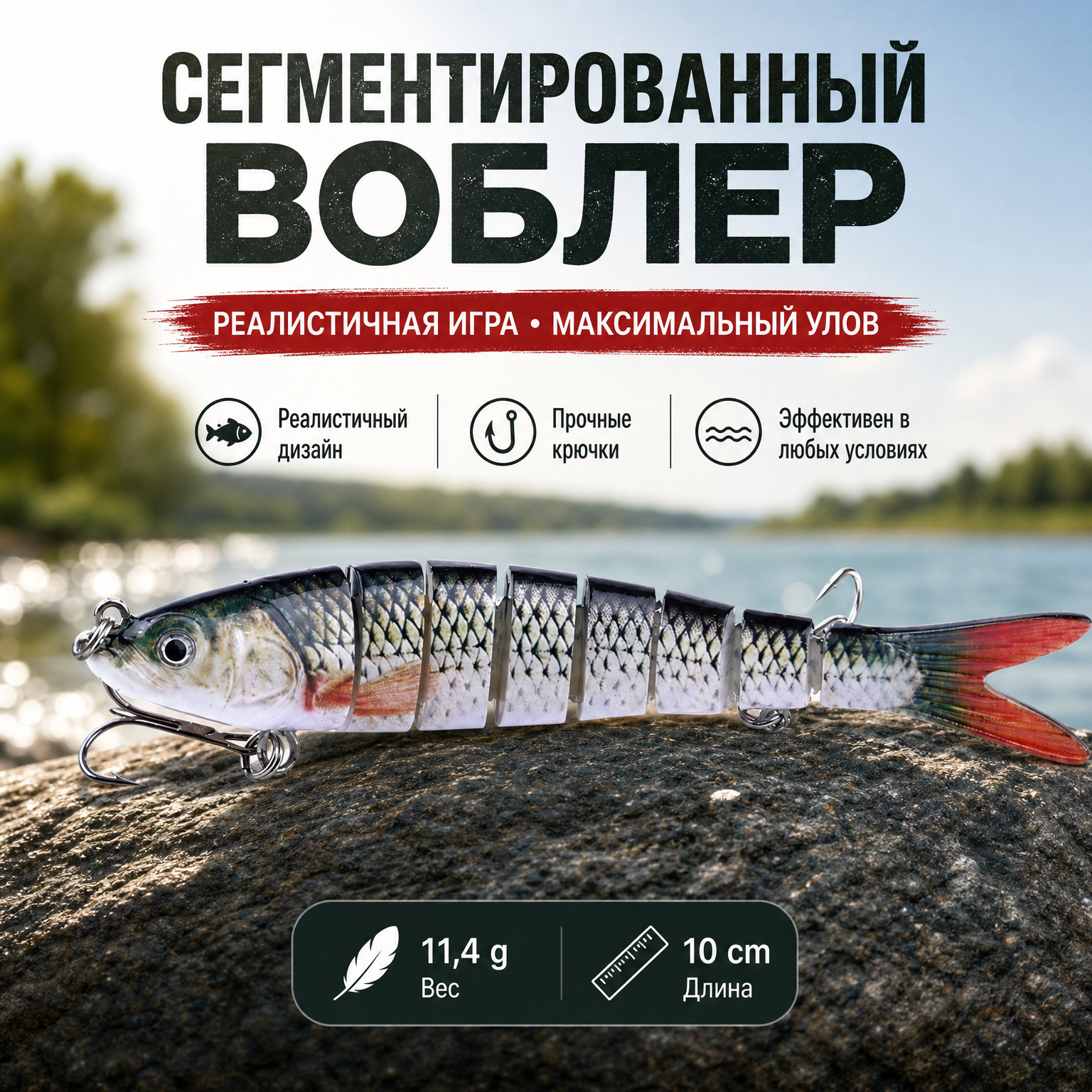 Воблер сегментированный тонущий 11,4гр / 10см / 8 сегментов / Искусственная приманка / Снасть / на окуня / на судака / на щуку (Цвет товара: синий; Длина: 100 мм)