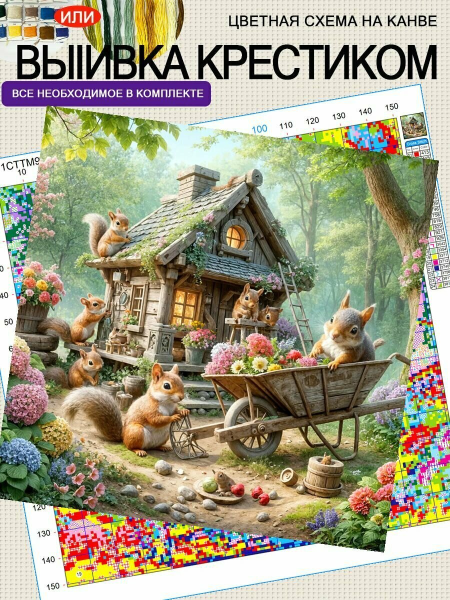 Крестовый набор11CT, 40X40CM,15.74in набор вышивки, Кабина и животные