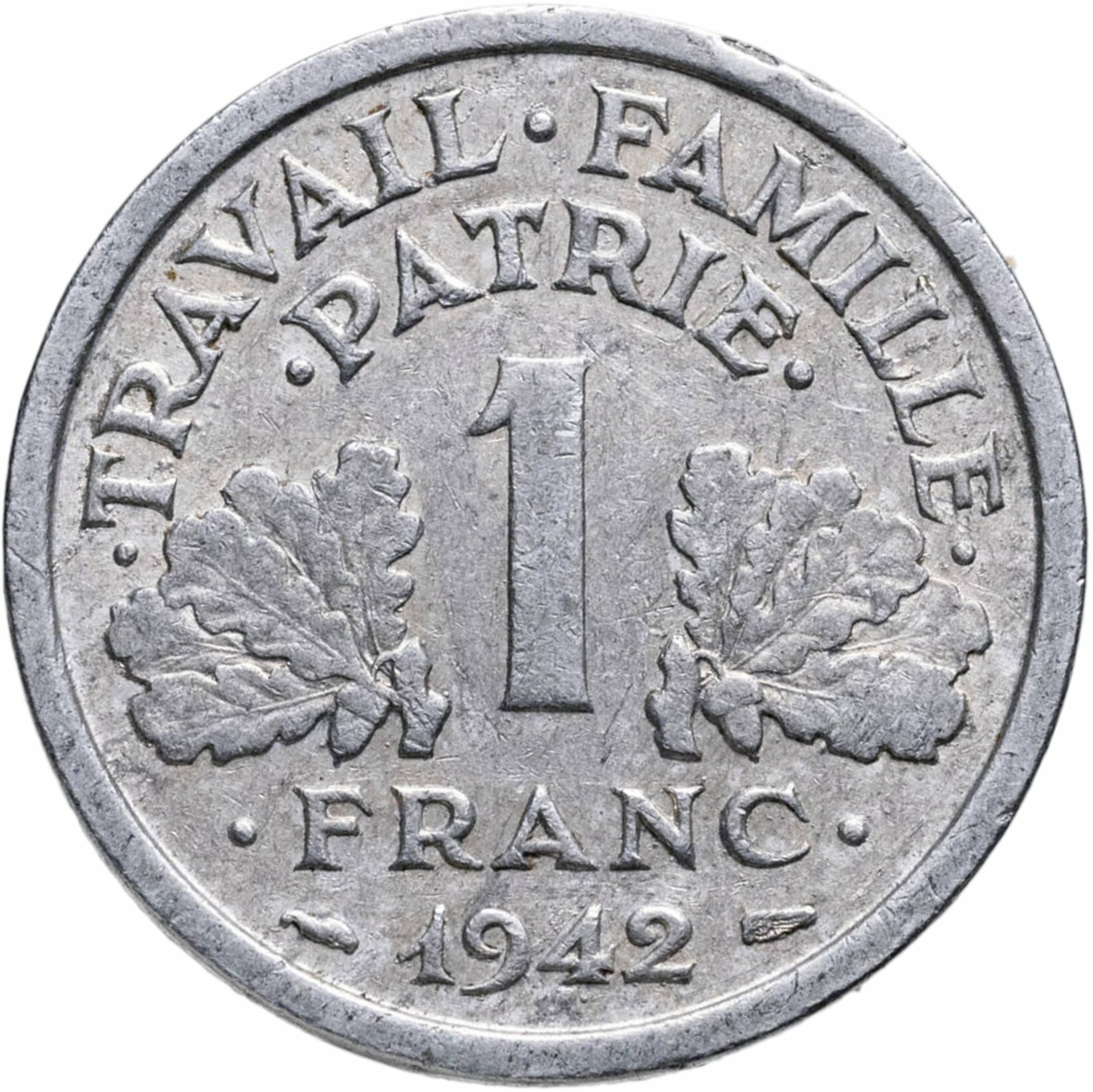 Франция 1 франк franc 1942, Алюминий, в сохранности VF