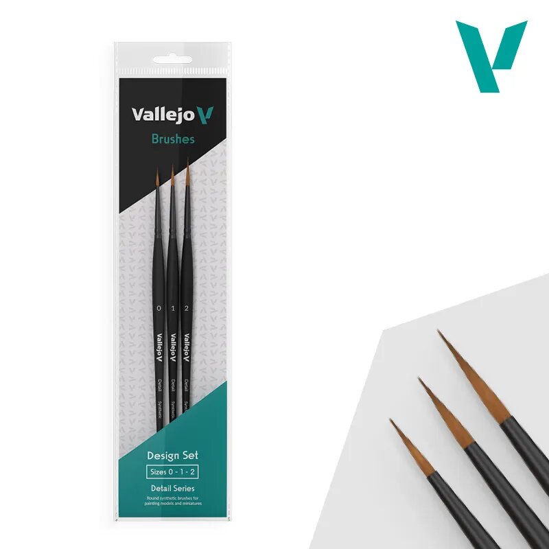 Кисти для моделирования New Vallejo Hobby Brushes-Design Set - Synthetic fibers (Sizes 0, 1 & 2)B02991