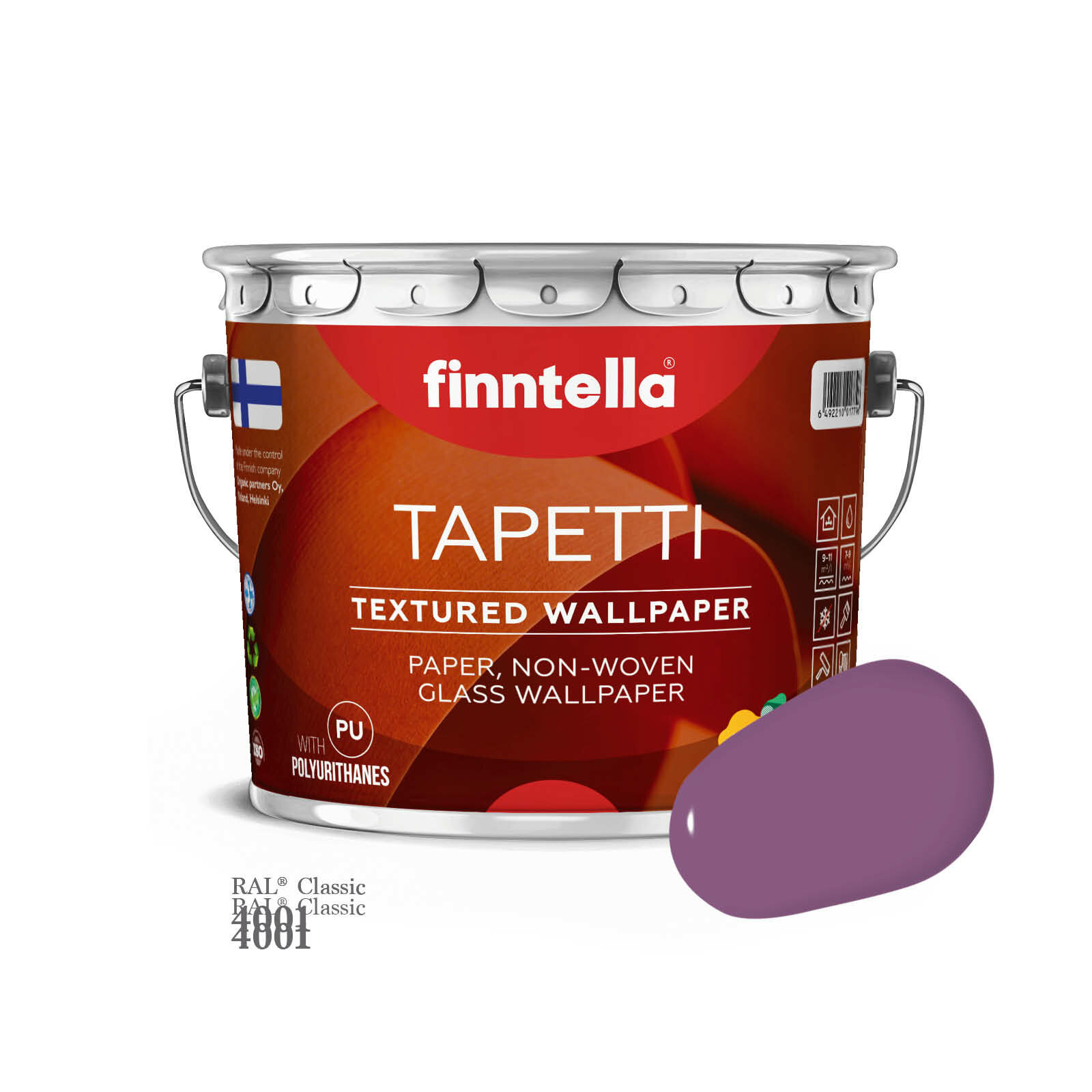 Шелковисто-матовая краска для обоев под окраску TAPETTI SILKKI Matta FINNTELLA, Цвет RAL 4001 Красно-сиреневый (Red lilac), 2,7л