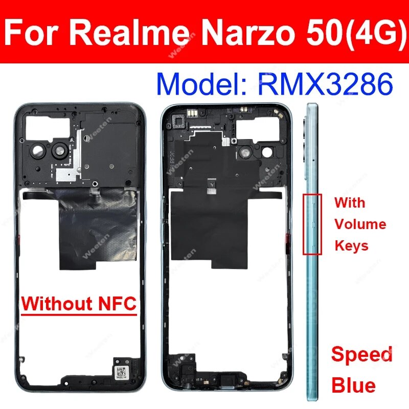 Средняя рамка для Realme Narzo 50 50A Prime 50Pro 50 Pro 4G 5G, крышка корпуса средней рамы с деталями боковой кнопки